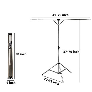 PIKPUK Folding Clothes Drying Rack with Telescopic Arms, 70 Inch Adjustable Laundry Drying Racks for Indoor and Outdoor, Heavy Duty Stainless Steel Garment Rack, Portable and Space Saving.