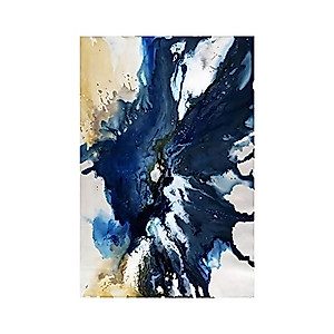 Navy Blue and Gold Paintings Blue White and Gold Canvas Wall Art Modern Navy Blue Art Abstract Blue Watercolor Painting Dark Blue Abstract Art Print Blue White Yellow Modern Artwork 16x24inch No Frame