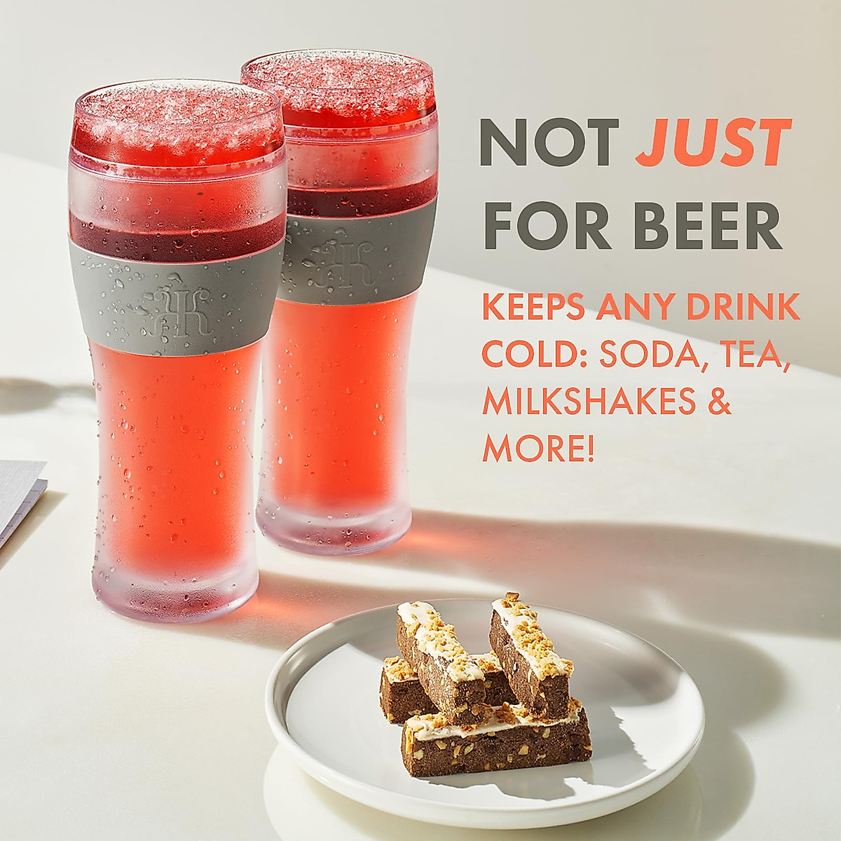 Frozen Beer Glasses - Unbreakable Acrylic Freezable Mugs Pint Freeze Chiller, Birthday Gifts for Him, Men, Dad, Guys, Anniversary, 2 Set, Cooling Cups 12oz Tritan Plastic, Double Wall Insulated Gift