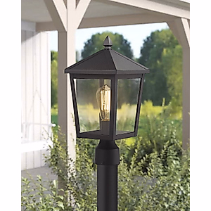 zeyu Outdoor Post Light, 16 Inch Exterior Pole Light Pillar Lantern with Clear Glass Shade and Black Finish, 20076P