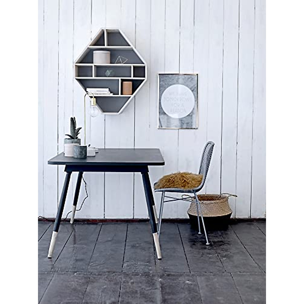 Bloomingville Handwoven Seagrass Folding Basket with Handles, Natural and Black