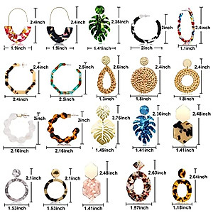 Statement Earrings for Women Girls, FIFATA 20 Pairs Mottled Resin Acrylic Drop Dangle Earrings Bohemian Rattan Hoop Fashion Costume Jewelry