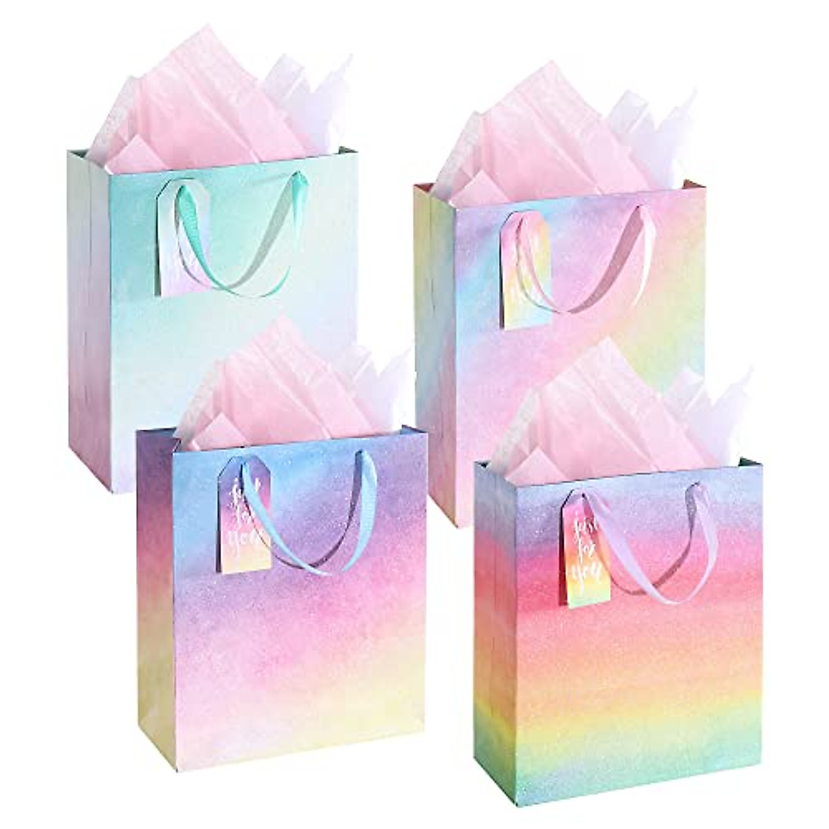 Large Gift Bags with Handles - 4 Packs 10" X 5" X 12" Paper Glitter Colorful Paper Bags with Tissue Paper for Birthdays, Weddings, Anniversaries, Mother's Day, Parties, Baby Shower Goodie Bags¡­