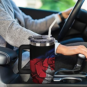 Rose Cambodians Flag 40 Oz Tumbler with Handle And Straw Lid,Insulated Reusable Stainless Steel Travel Glass Mug 40 Ounces