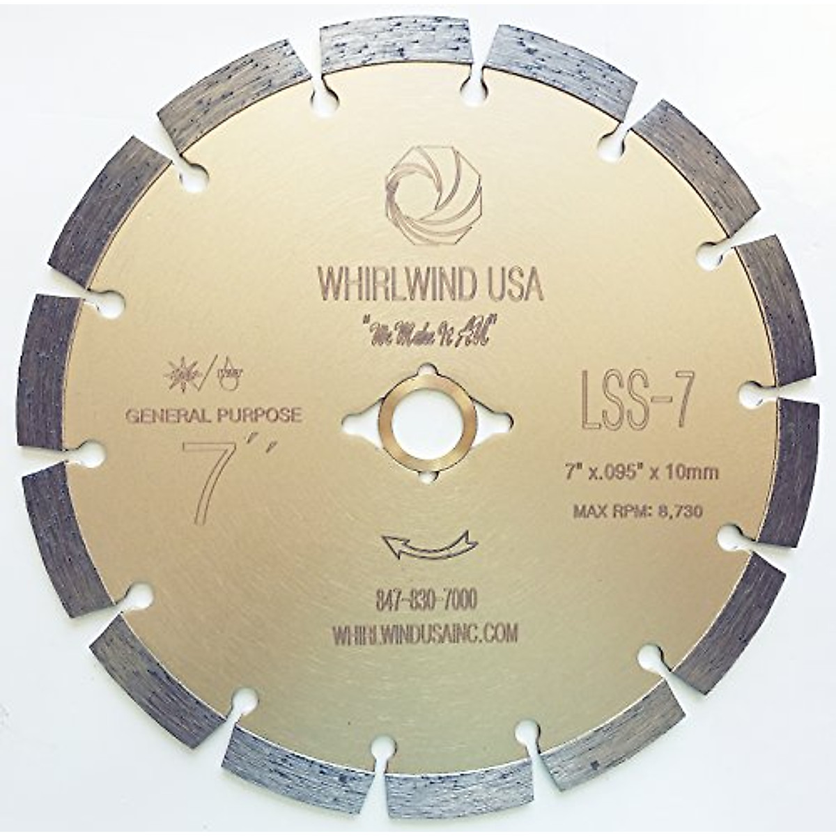WHIRLWIND USA LSS 7 Inch Diamond Blade,Dry or Wet Cutting Hot Pressing Process Saw Blades Broadened Cutter Head, for Concrete Stone Brick Masonry (7")