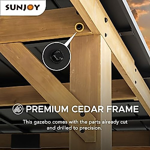 Sunjoy Wooden Grill Gazebo 10 ft. x 11 ft. Outdoor Cedar Frame BBQ Gazebo, Backyard Hot Tub Gazebo with Aluminum Hardtop Roof, Privacy Screen and Bar Shelves by SummerCove