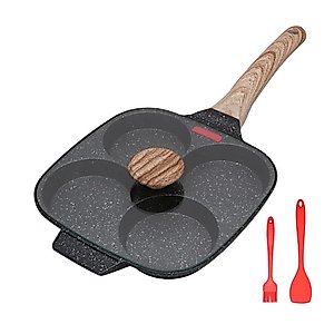 Juvenixs Egg Pan with flipping Lid - Nonstick Egg Frying Pan [4 Cup Cooker] - Egg Pans Nonstick for Induction & Gas Cooker - Brush & Scraper included - Egg Skillet for perfect Eggs, Omelet & Crepe