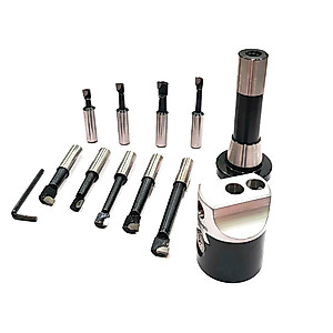 Assorts Quality Boring Head 2 Inches for Milling & Lathe Machine R8 (7/16 UNF Drawbar) & 9 pcs Carbide Tool Set