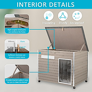 Gowoodhut Dog House Outdoor & Indoor Wooden Dog Kennel for Medium to Large Dogs,43.6" L Natural Fir Wood Dog Houses with Weatherproof Roof,Removable Floors,Raised Feet