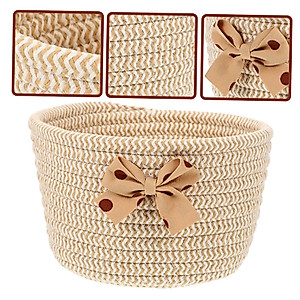 NOLITOY Cotton Rope Storage Basket Yellow Basket Cotton Rope Organizer Table Book Toy Storage Basket Desktop Storage Basket Cute Basket Diaper Basket Round Woven Basket The Cat Fabric Baby