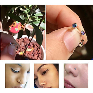 UPSTORE 1SET/3PCS(Round+Heart+Star) 20 Gauge/0.8mm Curved Nose Rings Stainless Steel Nose Studs Cubic Zirconia Screw Piercing Tool Body Jewelry for Women Lady Girls(Pink)