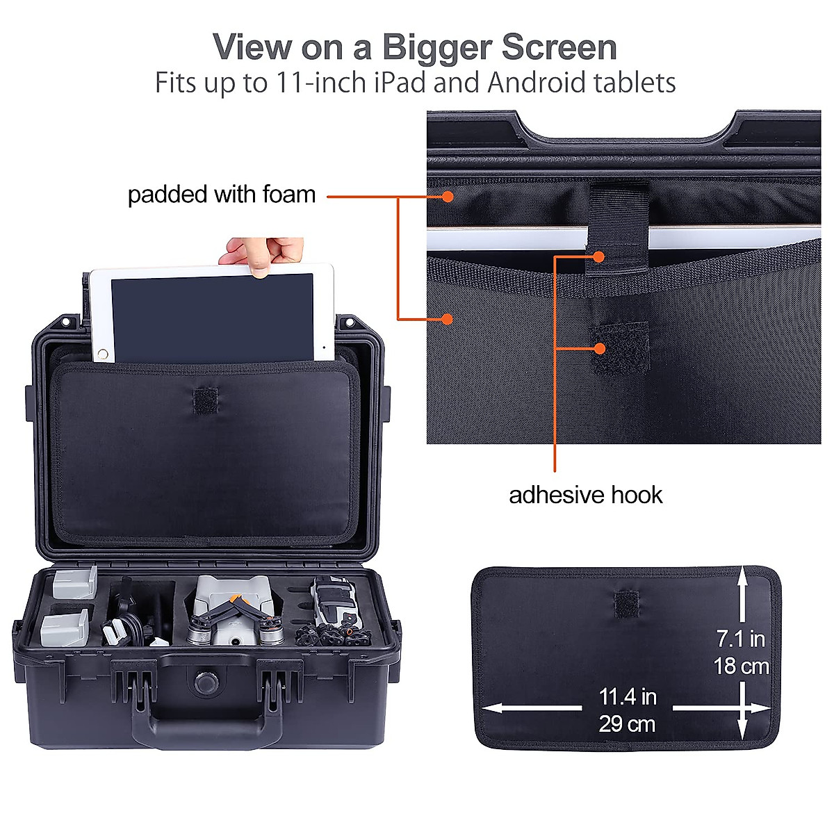 Lykus Titan MA220 Waterproof Hard Case for DJI Air 2S/Mavic Air 2 Fly More Combo, Dedicated Space for up to 11-inch iPad or Android Tablets and Holder [CASE ONLY]