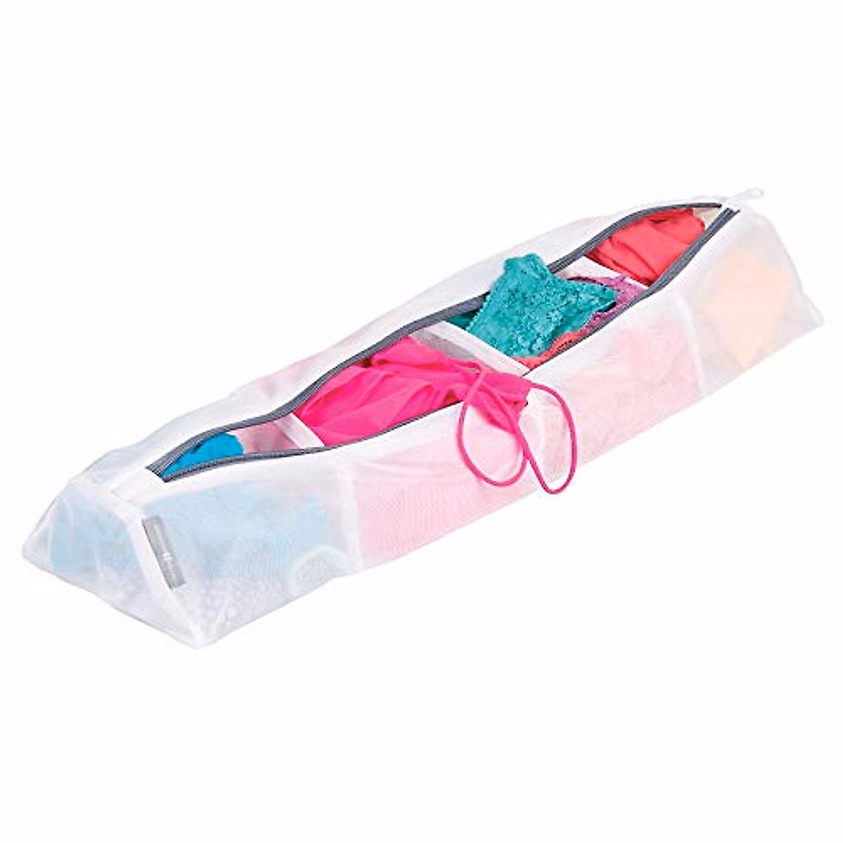 iDesign InterDesign Mesh Laundry Bag with Compartments for Machine Washing Clothes, Delicates, Underwear – 4 Sections, White Bag-4S