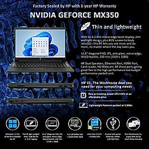 HP 15 Laptop 2022 Intel Core i5-1135G7, Nvidia MX350 2GB, 512GB NVMe SSD, 16GB RAM, Win 11 Pro, 15.6" FHD(non-touch), Jet Black, light weight 3.86lbs, long battery life, 64GB Tech Warehouse Flashdrive