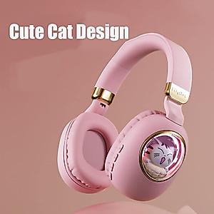 Loluka Wired Headphones Cute Cat Design Foldable Light Weight Headphones Stereo Sound for Boys & Girl Wired Headset Over Ear Headphone with Both Bluetooth and Cable for Cellphone and PC