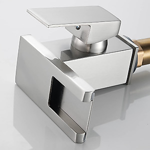 LOOPAN Led Waterfall Bathroom Faucet One Hole Single Handle,3 Colors Changing Waterfall Spout Brushed Nickel Faucet for Bathroom Sink Mount Vanity Faucet Lead-Free for Commercial Residentia