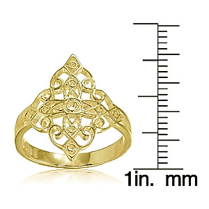 Hoops & Loops Yellow Gold Flashed Sterling Silver Filigree Celtic Cross Ring, Size 5