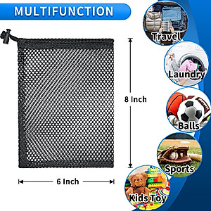 BOJITEXS 10 Pcs Mesh Drawstring Bag 6" x 8" with Cord Lock Closure, Durable Mesh Bag for Laundry Travel Beach Toys Seashell Collecting (Black)