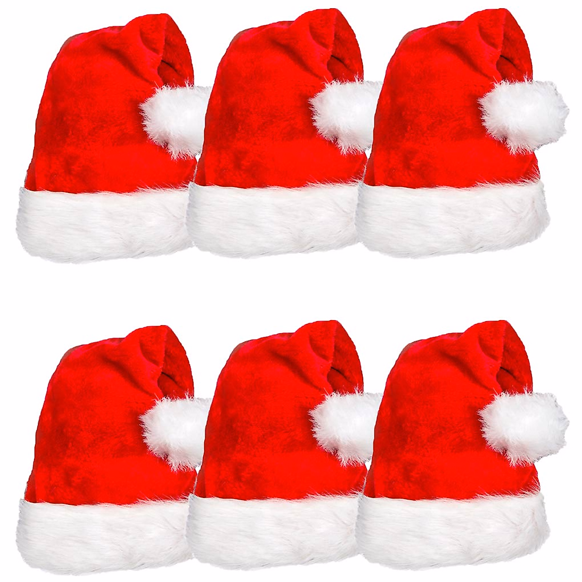 AOGU 6 Pack Plush Santa Hat Confortable Velvet Red Christmas Hat for Christmas Party Favors Fit for Adults and Kids