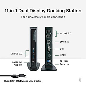 Plugable USB 3.0 Laptop Docking Station for Windows (Dual Video HDMI & DVI / VGA, Gigabit Ethernet, Audio, 6 USB Ports)