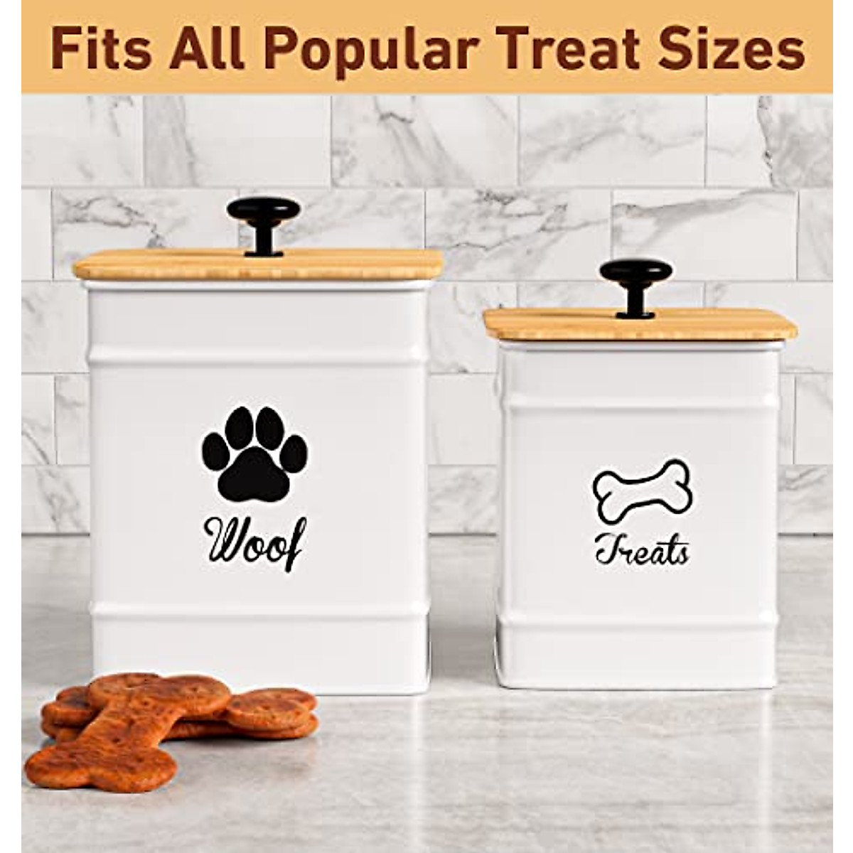 Dog Treat Container Airtight Set of 2 - 8x6" & 7x5" Dog Treat Jars with Lids Airtight - Dog Treat Jars for Kitchen Counter - Dog Treat Canister - Big Dog Cookie Jar Dog Treat Jar - Pet Treat Container