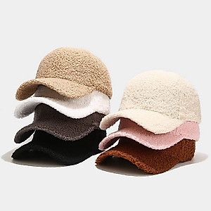 Avilego Winter Baseball Cap for Women Lamb Wool Solid Color Warm Baseball Cap for Outdoor Travel