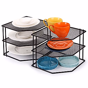 Yarlung 3-Tier Cabinet Corner Shelf, 9x9x7.5 Inches Metal Wire Plate Rack Kitchen Counter Corner Organizer for Cups, Dishes, Cupboard, Pantry, Black Elegant Finish