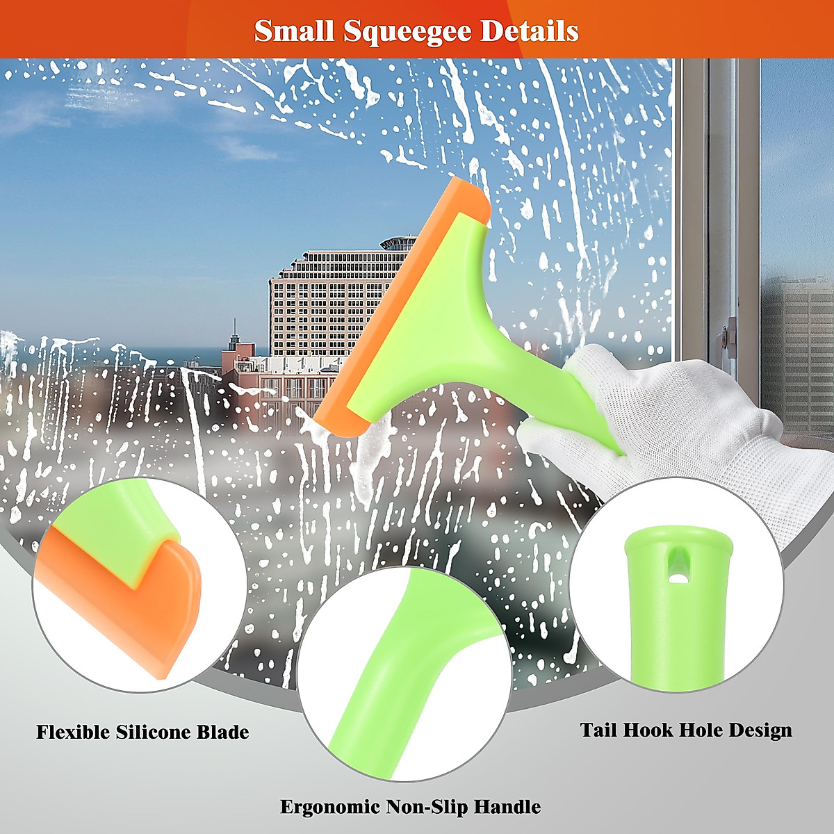 Wigoo Flexible Silicone Squeegee,All-Purpose Small Squeegee,Window Squeegee,Shower Squeegee for Glass Doors,Car Windshield,Mirror,Auto Water Blade Household Squeegees Long Handle Window Tint Squeegee