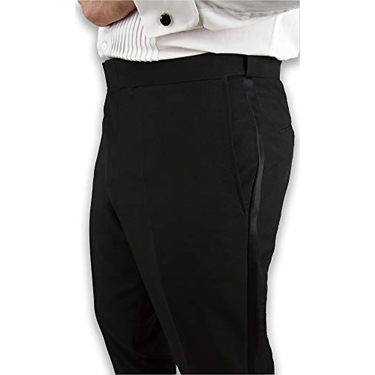 Sir Gregory Men's Fitted Flat Front Tuxedo Pants Formal Satin Stripe Trousers with Expandable Waistband (32" Waist) Black