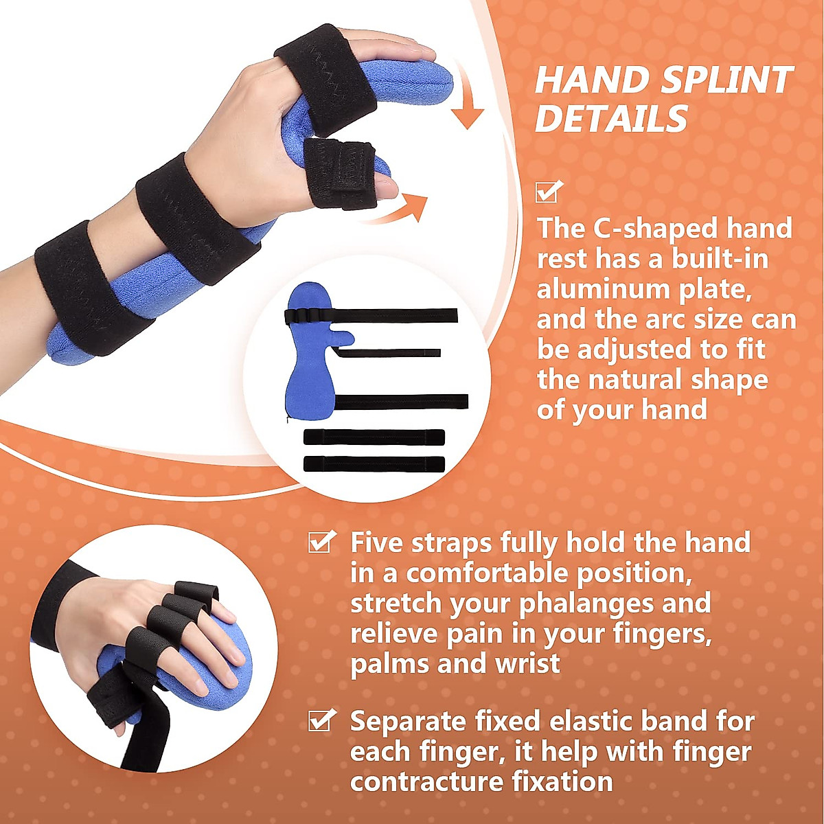 Scurnhau Resting Hand Splint, Functional Hand Brace, Wrist & Finger Night Immobilizer, Hand Support for Tendinitis, Arthritis, Carpal Tunnel Syndrome, Stroke Hand, Fit for Left and Right Hand-S/M