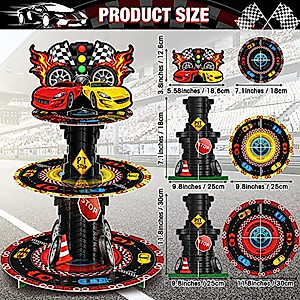 3 Tier Race Car Party Decorations Cupcake Stand Truck Car Party Favors Cupcake Holder Car Theme Dessert Stand Racing Truck Party Dessert Tower for Boys Kids Birthday Race Car Party Supplies Decor