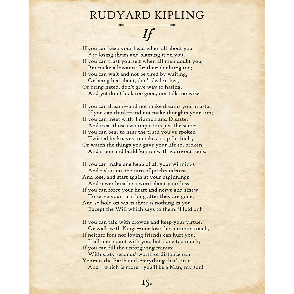 Rudyard Kipling - If - Inspirational Sayings Wall Decor, Motivational Poem Poster, Canvas Wall Art for Home and Office, Inspiring Literature Gift, Choose Unframed Book Poster Poster or Canvas Arts