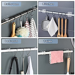 8PCS No Drill Curtain Rod Brackets No Drilling Self Adhesive Curtain Rod Holder Hooks Nail Free Adjustable Curtain Rod Hooks Curtain Hangers for Bathroom Kitchen Home Bathroom and Hotel (Transparent)