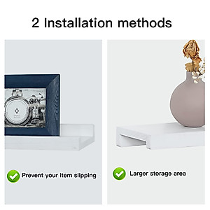 PHOENANCEE Picture Shelf Set of 2,Wood Wall Ledge with Lip,Photo Frames Book Storage Display Shelves for Living Room Bedroom Kitchen Kids Nursery,Home Office Decor(Rustic White,17 Inch)