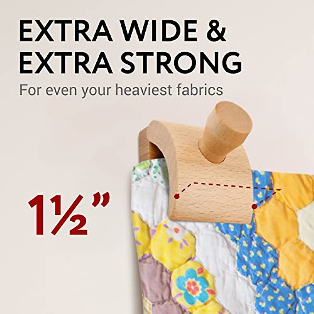 [6 Pack] Quilt Wall Hangers to Showcase Your Work – Extra Wide Strong Grip Tapestry Hangers for Walls – Easy to Install Quilt Hanger Clips with Hardware Included – Stylish Wooden Tapestry Hanger