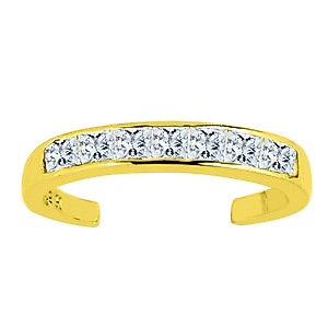 14K Yellow Gold CZ Stones Channel Set Cuff Style Adjustable Toe Ring 3mm