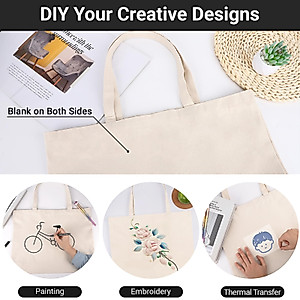 Segarty 6 Packs Large Canvas Tote Bags, 20X15 Inch Reusable Grocery Bags, Heavy Duty Shopping Bags with Bottom Gusset, Natural White Blank Cloth Shoulder Bags Perfect for DIY Crafting Decorating