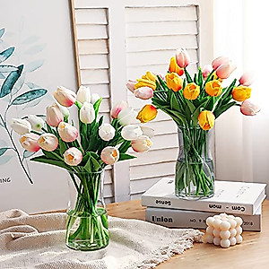 20Pcs Sunset Artificial Tulips Flowers Faux Realistic Tulip Bouquet Real Touch Sunset Flowers for Wedding Party Home Garden Office DIY Floral Arrangement Decor(Sunset)