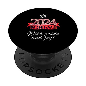 Bar Mitzvah 2024 I With Pride & Joy I Red Banner Decor PopSockets Standard PopGrip