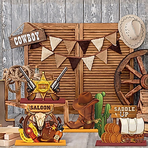 6 Pieces Western Cowboy Centerpieces Decorations West Wooden Tables Decorations Wild Western Theme Table Centerpieces for Cowboy Party Decorations Birthday Baby Shower