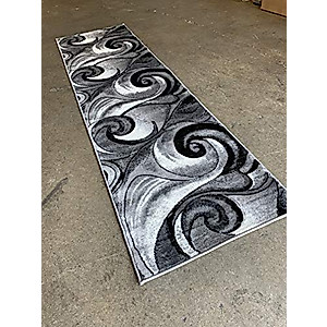Sculpture Modern Runner Area Rug Turquoise Gray Black & Grey Contemporary Designr 410 (2 Feet X 7 Feet 1 Inch)