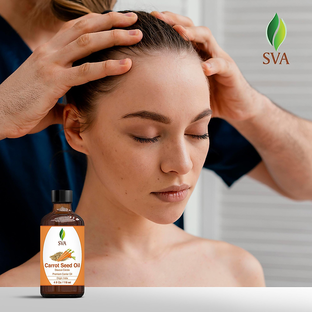 SVA Carrot Seed Oil - 4 Fl Oz – 100% Natural Cold Pressed Carrot Oil - for Face, Skin Care, Hair Care, Scalp Massage & Body Massage – Carrier Oil with Dropper