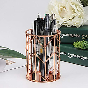 Pen Holder for Desk, Make Up Brush Holder Rose Gold Metal Wire Pencil Cup Holders