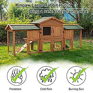 Rabbit Hutch Outdoor 74" Extra Large Bunny Cage with 2 Runs House Small Animal Habitats for Guinea Pigs Hamster Removable Tray Two Tier Waterproof Roof Pet Supplies Cottage Poultry Pen Enclosure