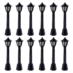 HONBAY 12PCS Mini Street Light Model Railway Train Lamp Miniature Plastic Village Pathway Lantern Post for Micro Landscape Fairy Garden Accessories