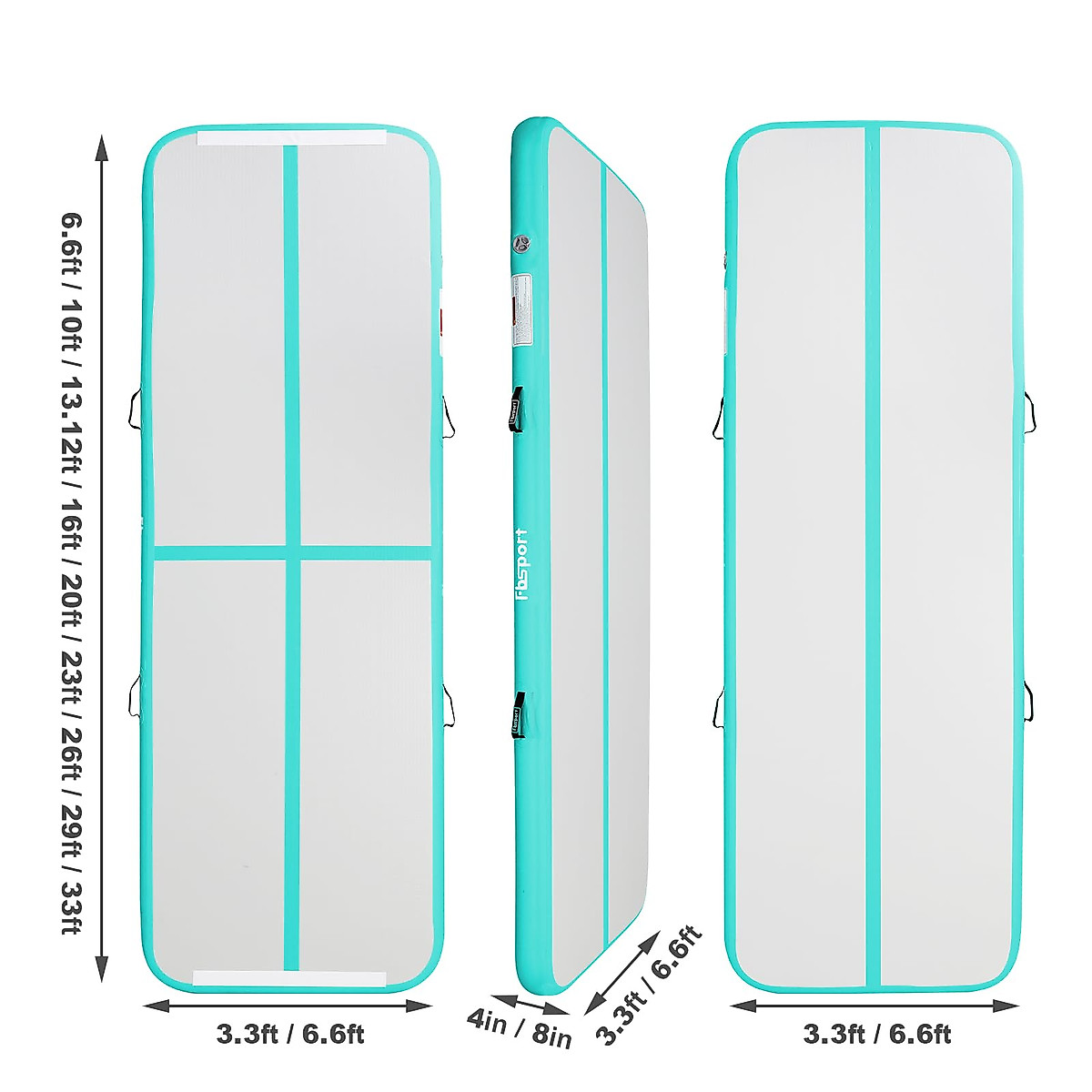 FBSPORT 10ft Inflatable Air Gymnastics Mat Training Mats 4 inches Thickness Gymnastics Tracks for Home Use/Training/Cheerleading/Yoga/Water with Pump light green