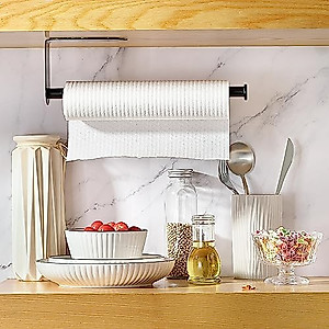 Paper Towel Holders, JJOO Stainless Steel Paper Towel Holder Under Cabinet, Wall Mount Hanging Paper Towel Holder for Kitchen, Available for Both Self-Adhesive or Drill mounting (Black)