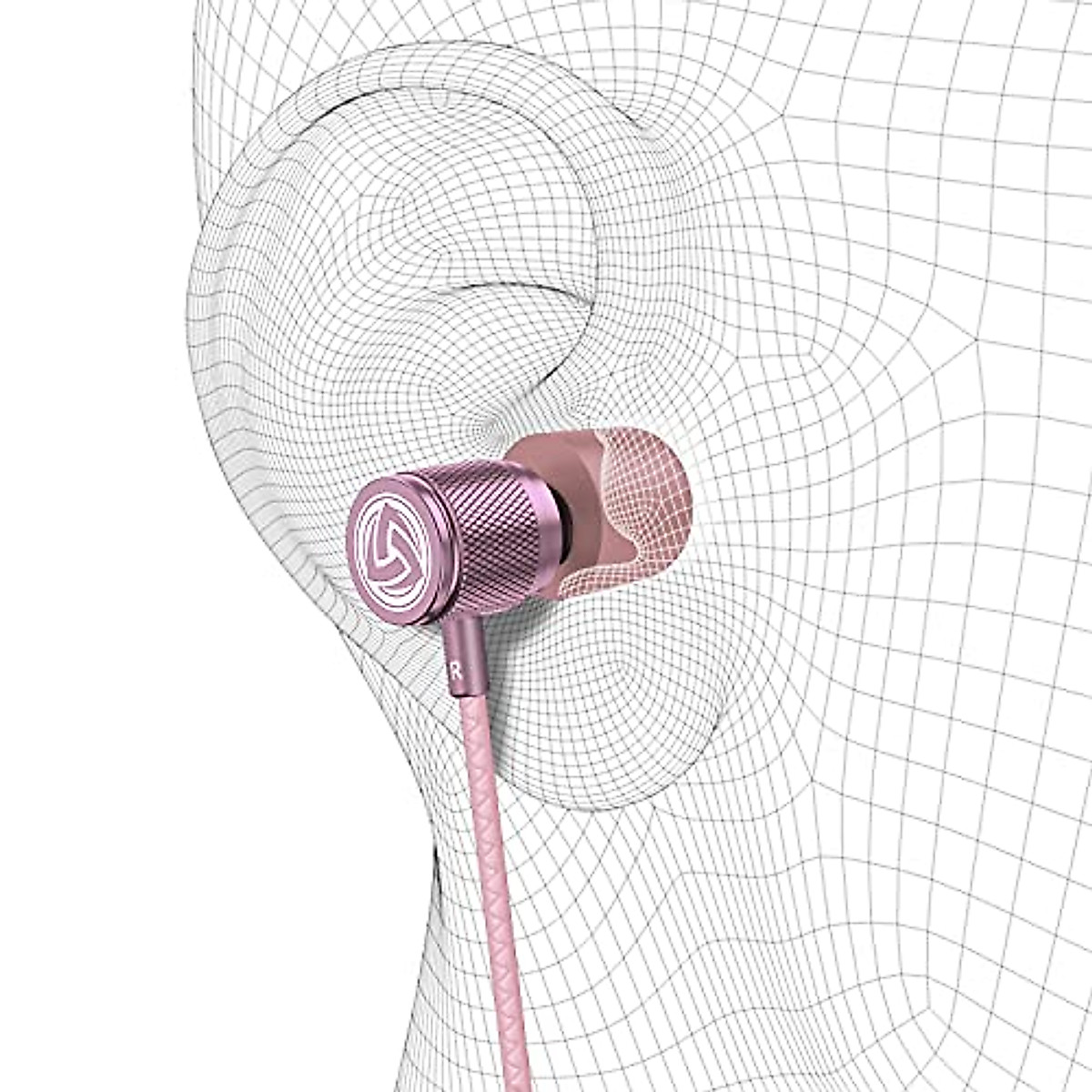 LUDOS ULTRA Wired Earbuds in-Ear Headphones, 5 Years Warranty, Earphones with Microphone, Noise Isolating Ear Buds, Memory Foam for iPhone, Samsung, School Students, Kids, Women, Small Ears - Pink