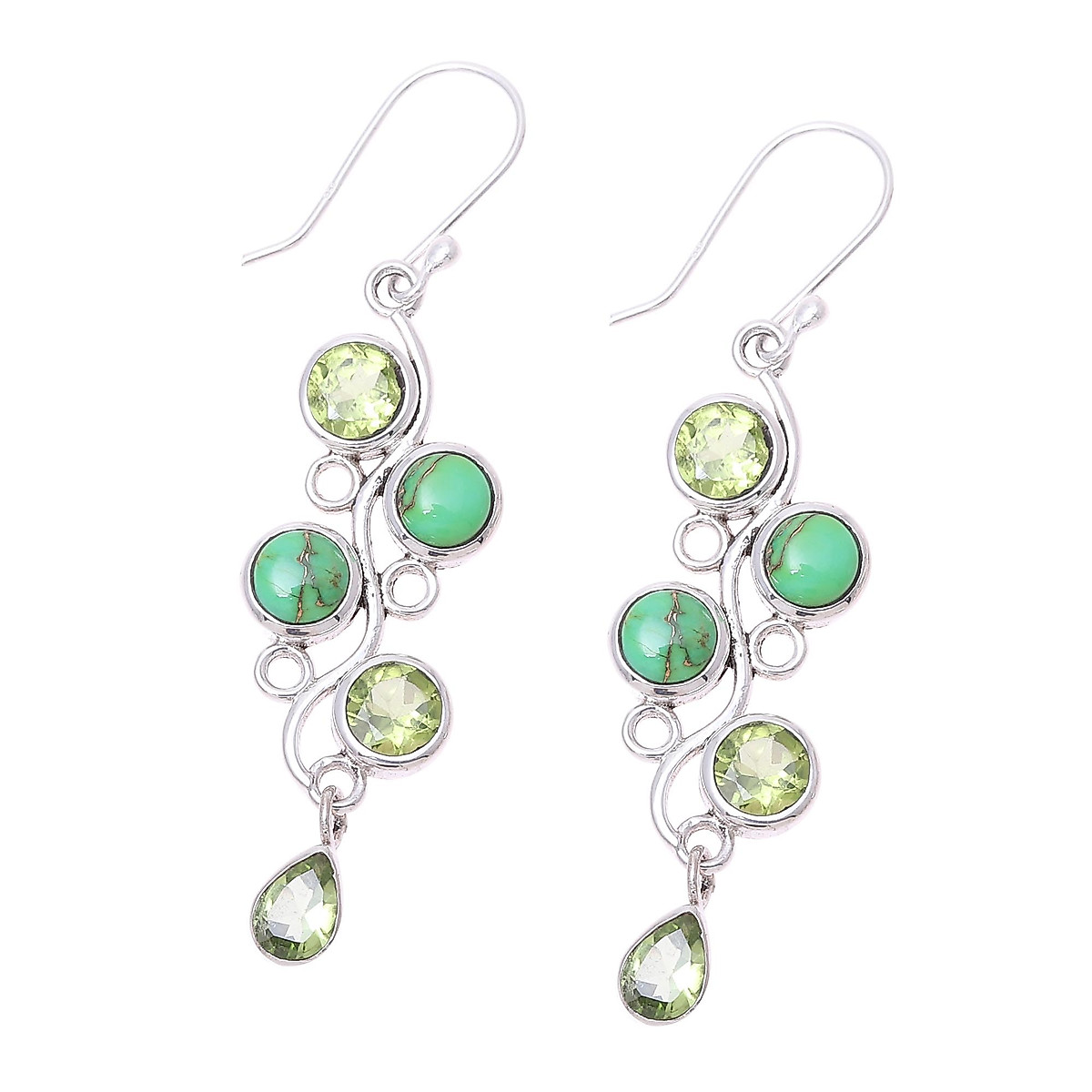 NOVICA Artisan Handmade Peridot Dangle Earrings Composite Turquoise from India Sterling Silver Reconstituted Birthstone Gemstone [2.3 in L x 0.5 in W x 0.2 in D] ' Green Sheen'