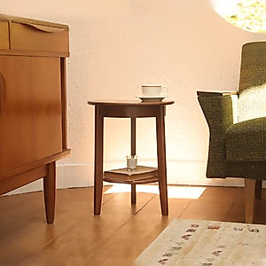 MaxSmeo Round End Table, Small Side Table for Small Spaces, 2-Tier End Table Wooden Side Table, Mid Century Modern Coffee Table,Easy Assembly, Brown, Two-shelves